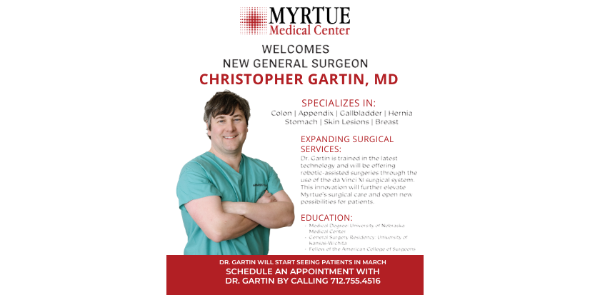 Myrtue Medical Center Welcomes New General Surgeon Christopher Gartin ...